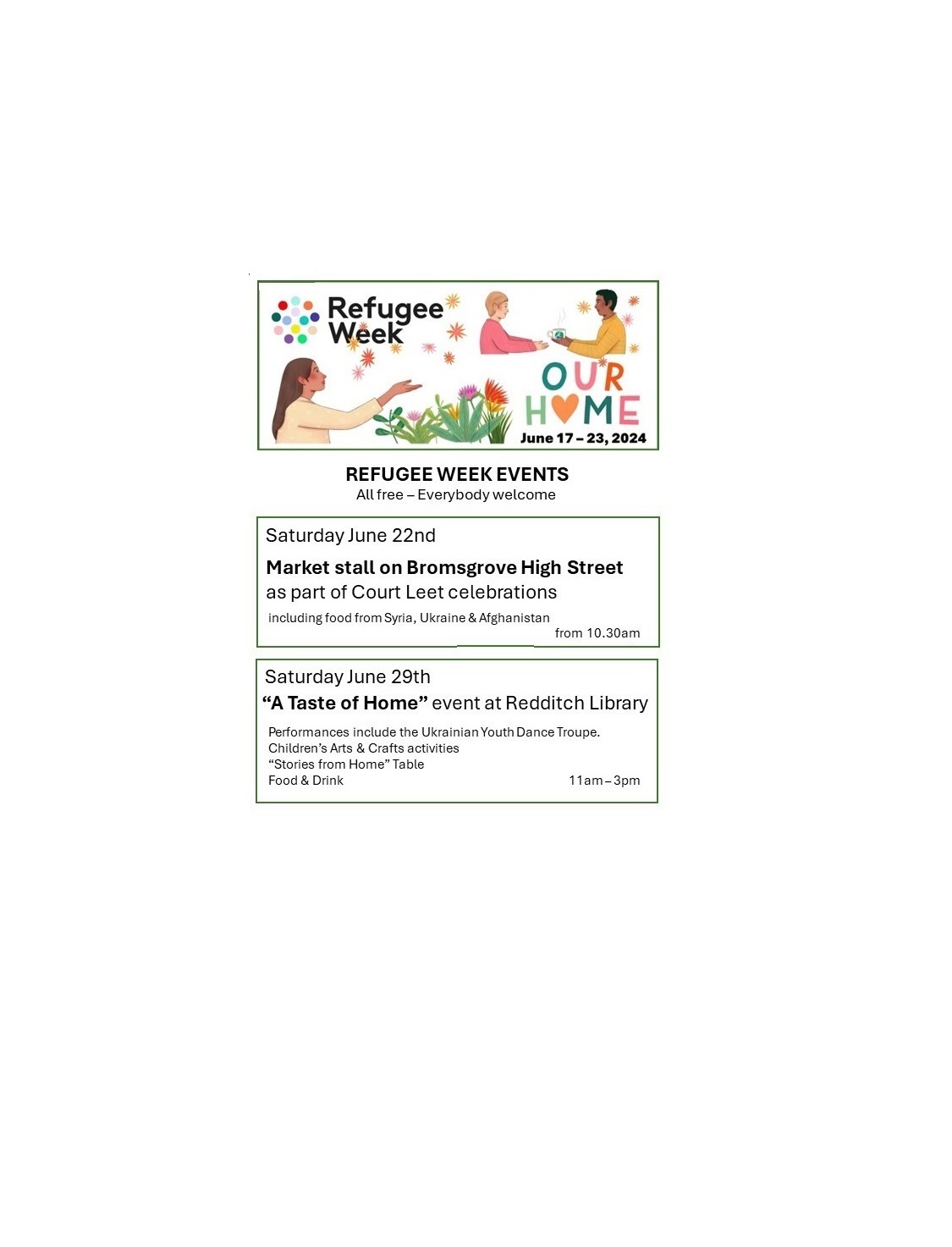 Refugee Week (17th – 23rd June) • Bromsgrove and Redditch Welcome Refugees
